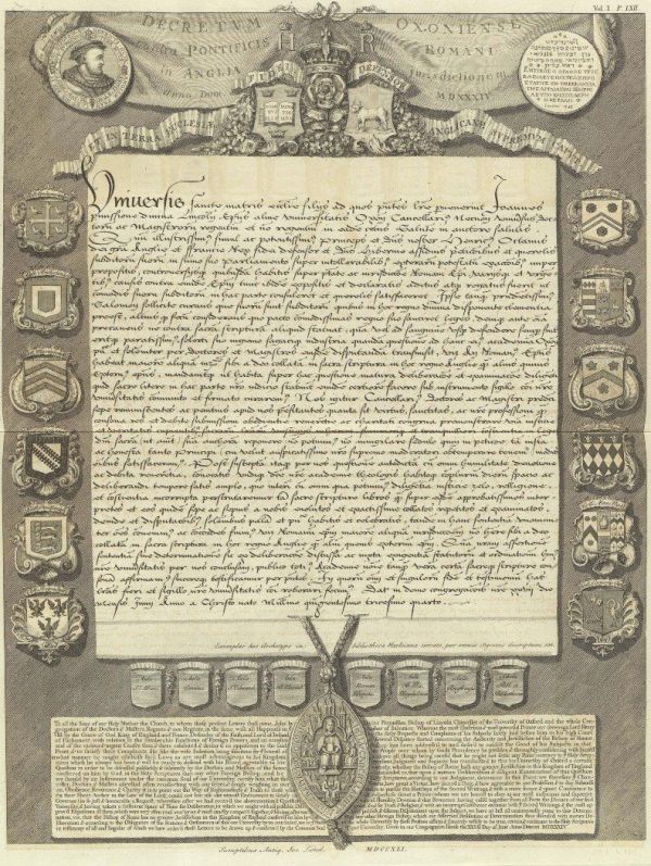 Oxford University's decree against the Papal supremacy over the Kingdom ...