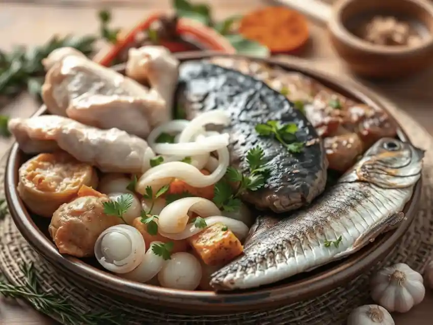 Fresh chicken, mutton, fish, garlic are all sattvic foods